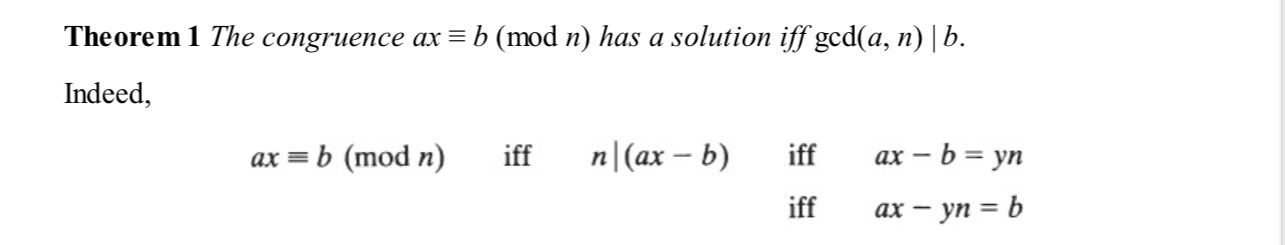 Solved Theorem 1 ﻿the Congruence Ax B Modn ﻿has A Solution