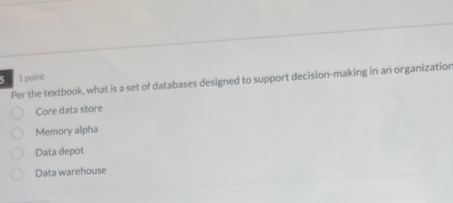 Solved 1 ﻿pointPer the tex book, what is a set of databases | Chegg.com