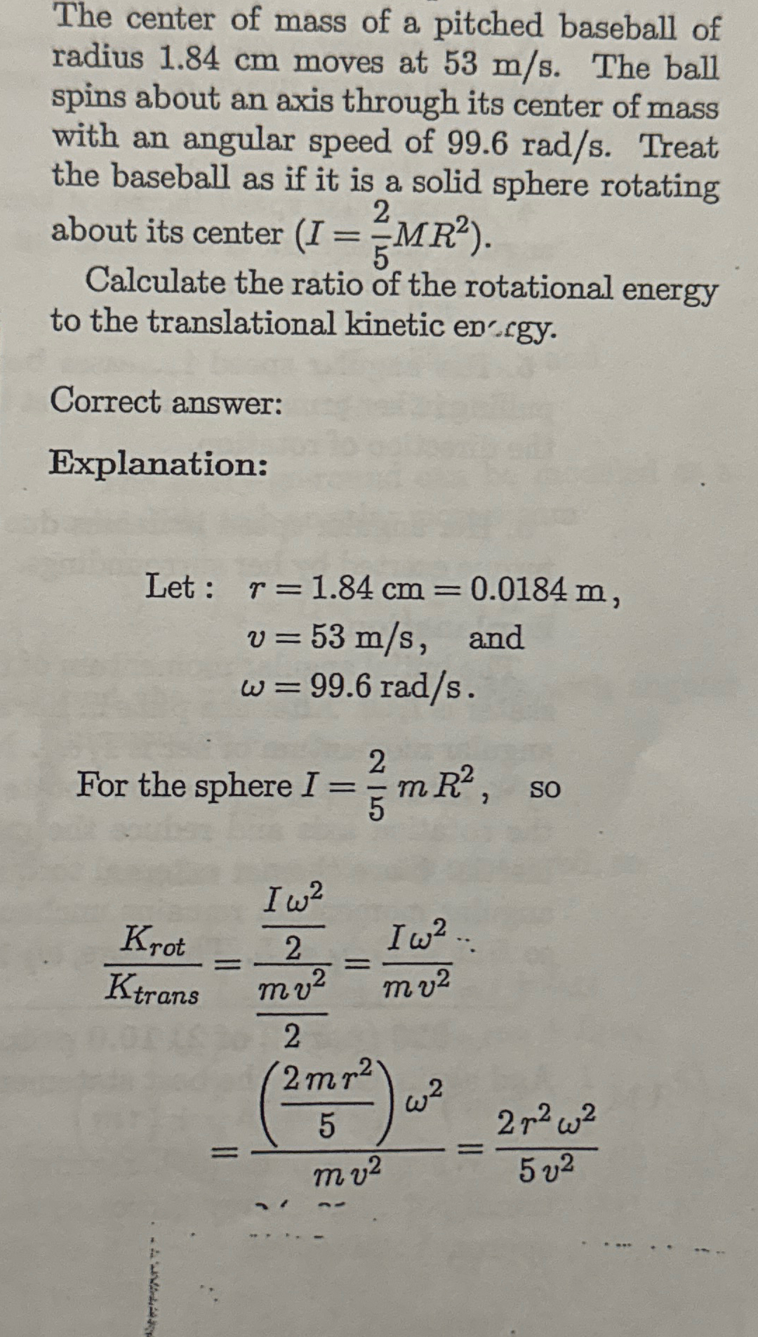 The center of mass of a pitched baseball of radius | Chegg.com