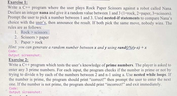 Solved Exercise 1: Write a C++ program where the user plays | Chegg.com