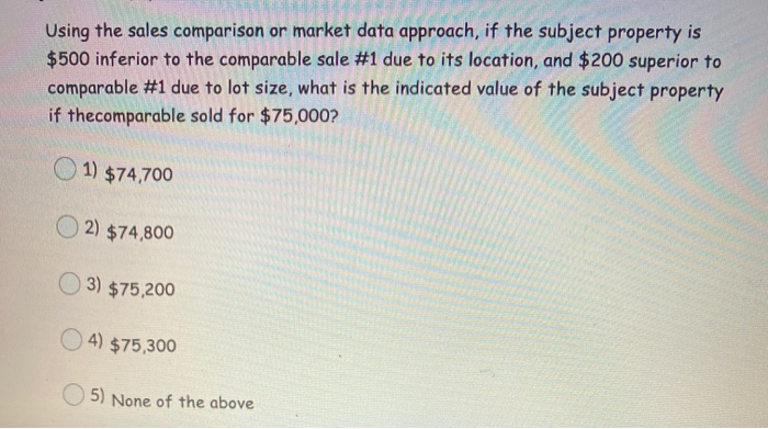 Solved Using the sales comparison or market data approach, | Chegg.com