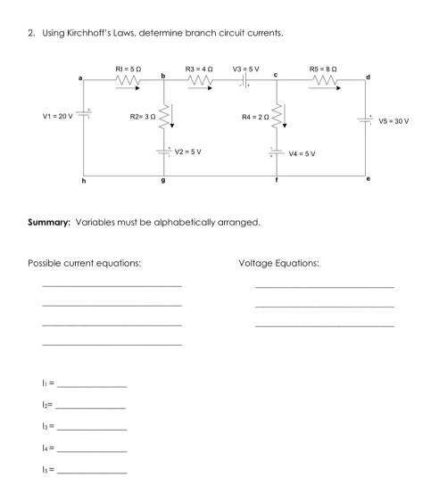 Solved 2. Using Kirchhoff's Laws, determine branch circuit | Chegg.com