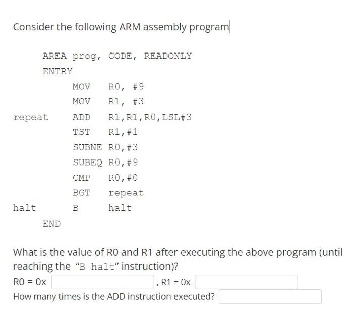 Solved Consider the following ARM assembly program What is | Chegg.com