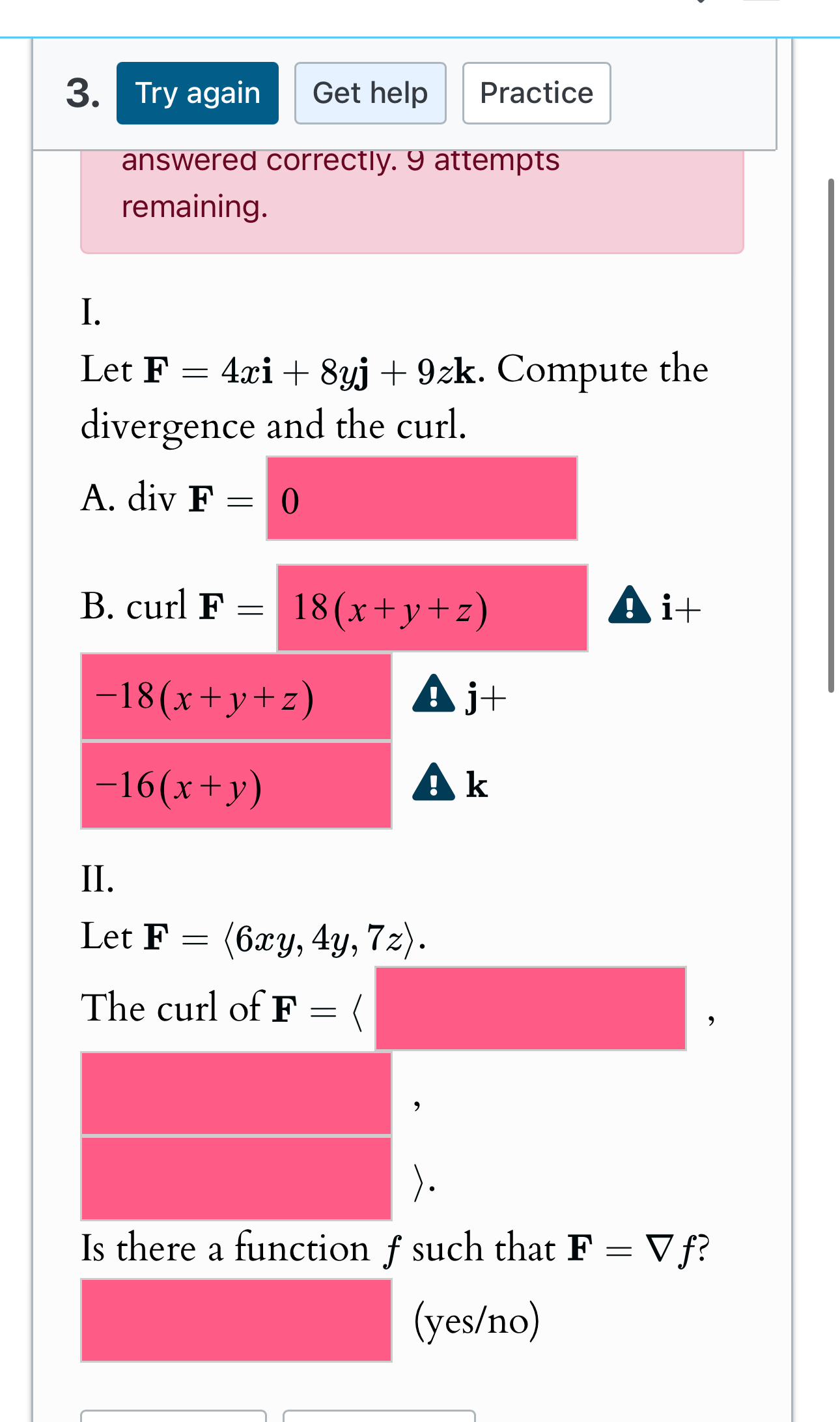 Solved answered correctly. 9 ﻿attempts remaining.I.Let | Chegg.com