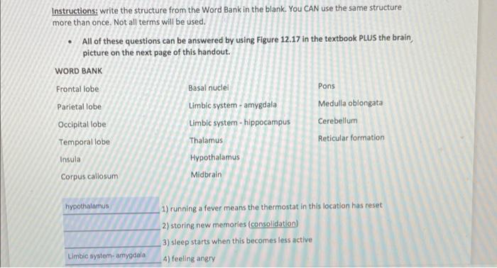 Solved Instructions: write the structure from the Word Bank | Chegg.com