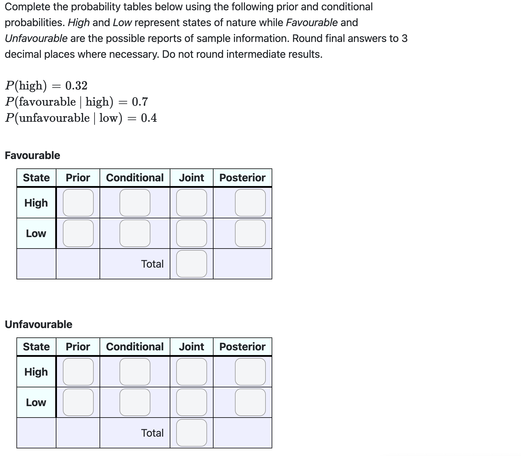 Solved Complete the probability tables below using the | Chegg.com