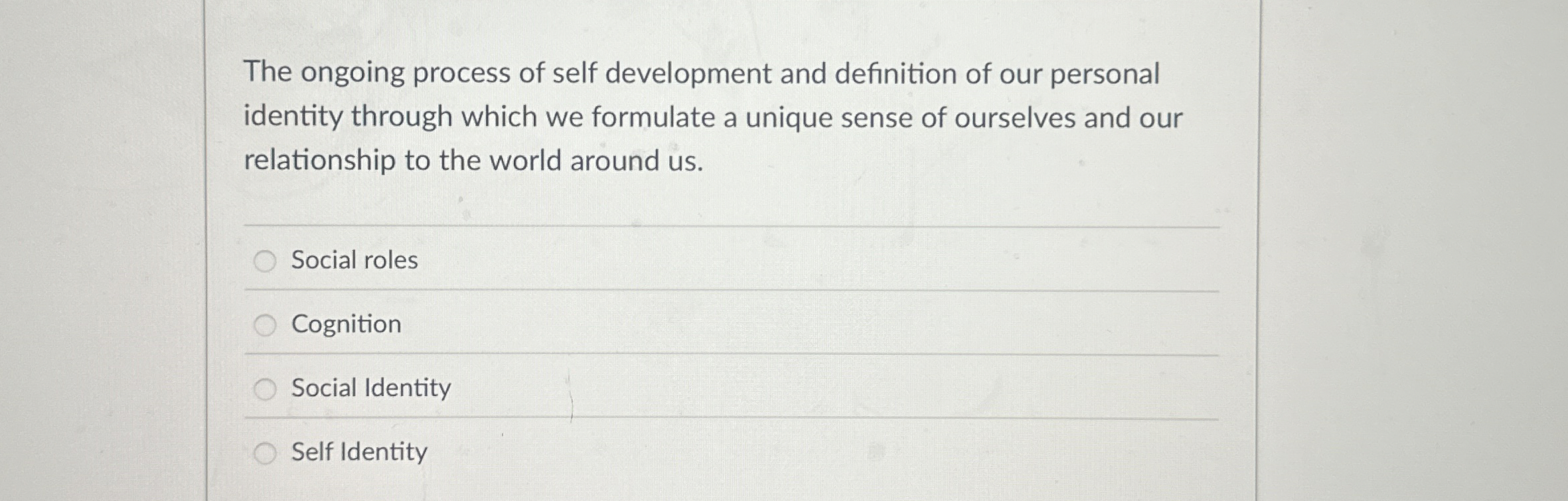 Solved The ongoing process of self development and | Chegg.com