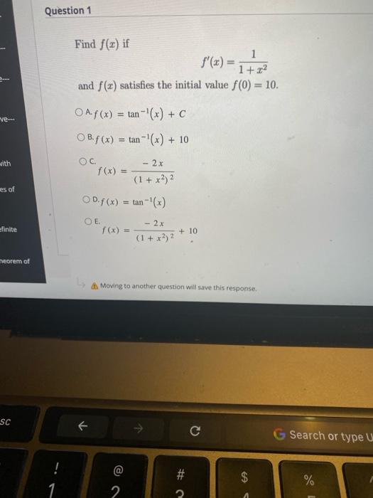 Find f(x) if f′(x)=1+x21 and f(x) satisfies the | Chegg.com