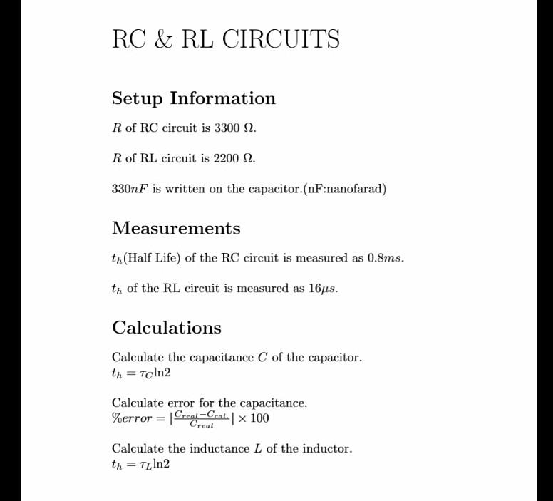 Solved Physics lab experiment name : RC and RL Circuits | Chegg.com