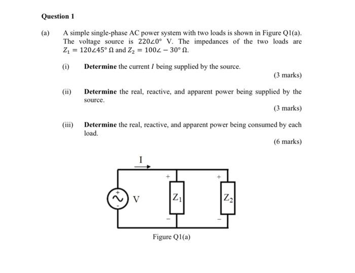 Solved Question 1 (a) A simple single-phase AC power system | Chegg.com