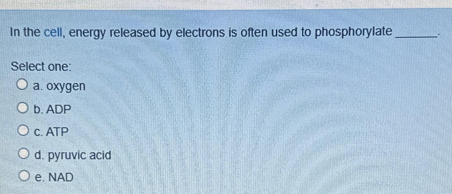 Solved In the cell, energy released by electrons is often | Chegg.com