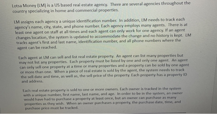 Solved Lotsa Money (LM) is a US based real estate agency. | Chegg.com