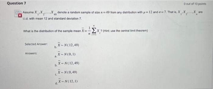 Solved Assume X1,X2….,X49 denote a random sample of size | Chegg.com
