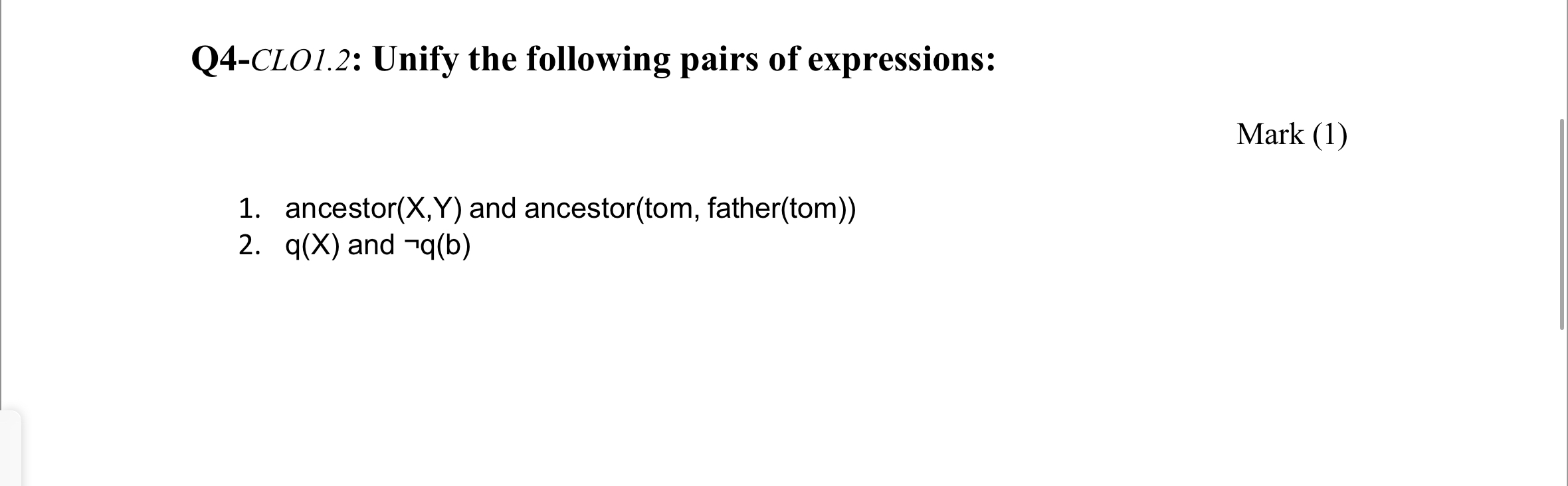Solved Q4-CLO1.2: Unify the following pairs of | Chegg.com