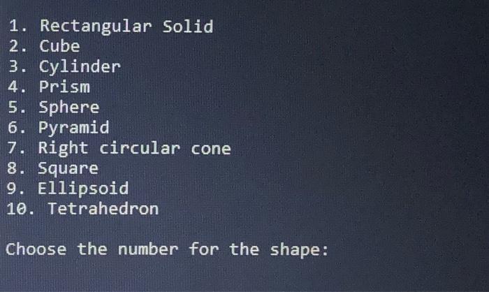 Solved create a program that could compute the volume of the | Chegg.com