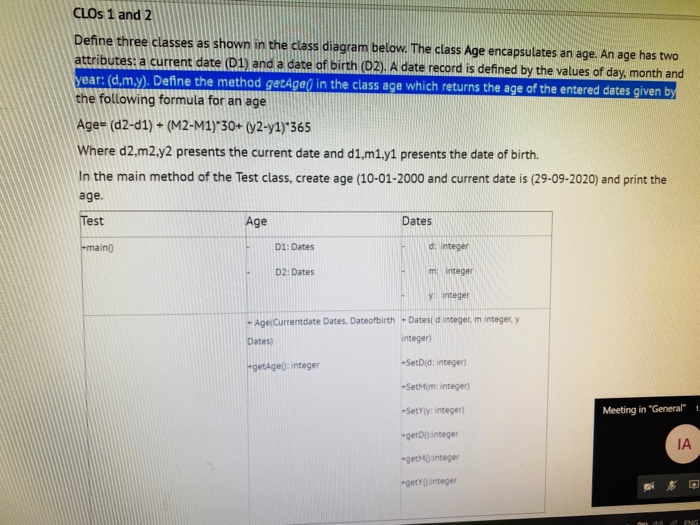 Solved CLOs 1 and 2 Define three classes as shown in the | Chegg.com