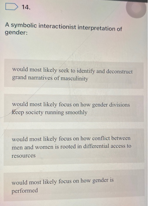 Solved 14. A symbolic interactionist interpretation of | Chegg.com
