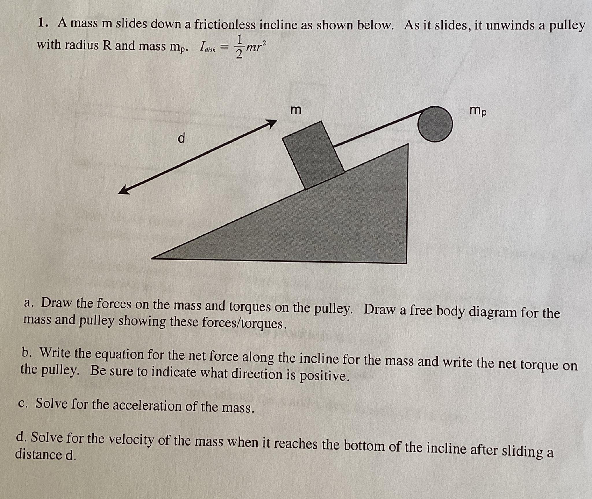 Solved A mass m ﻿slides down a frictionless incline as shown | Chegg.com