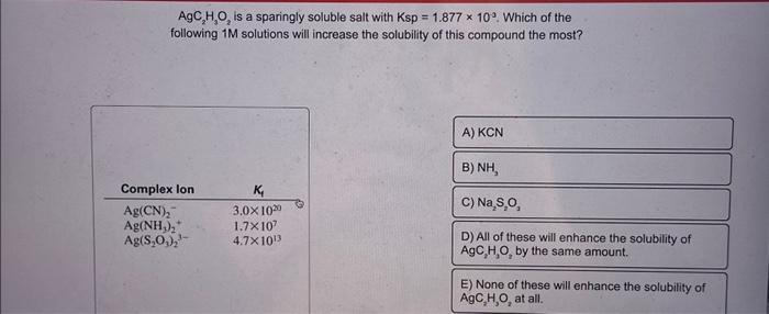 Solved AgC2H3O2 is a sparingly soluble salt with | Chegg.com