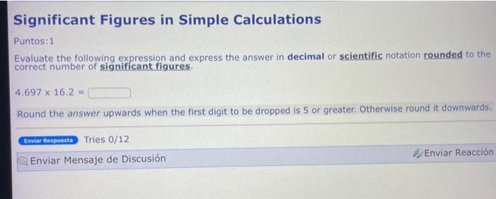 Solved Significant Figures in Simple Calculations Puntos:1 | Chegg.com