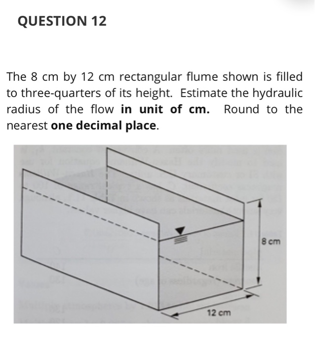 Solved QUESTION 12 The 8 cm by 12 cm rectangular flume shown | Chegg.com