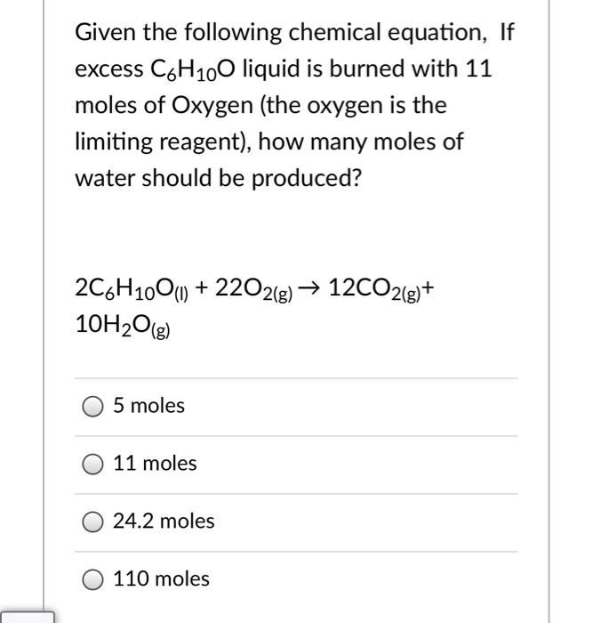 Solved Given the following chemical equation, If excess | Chegg.com