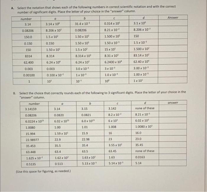 Solved A. Select the notation that shows each of the | Chegg.com