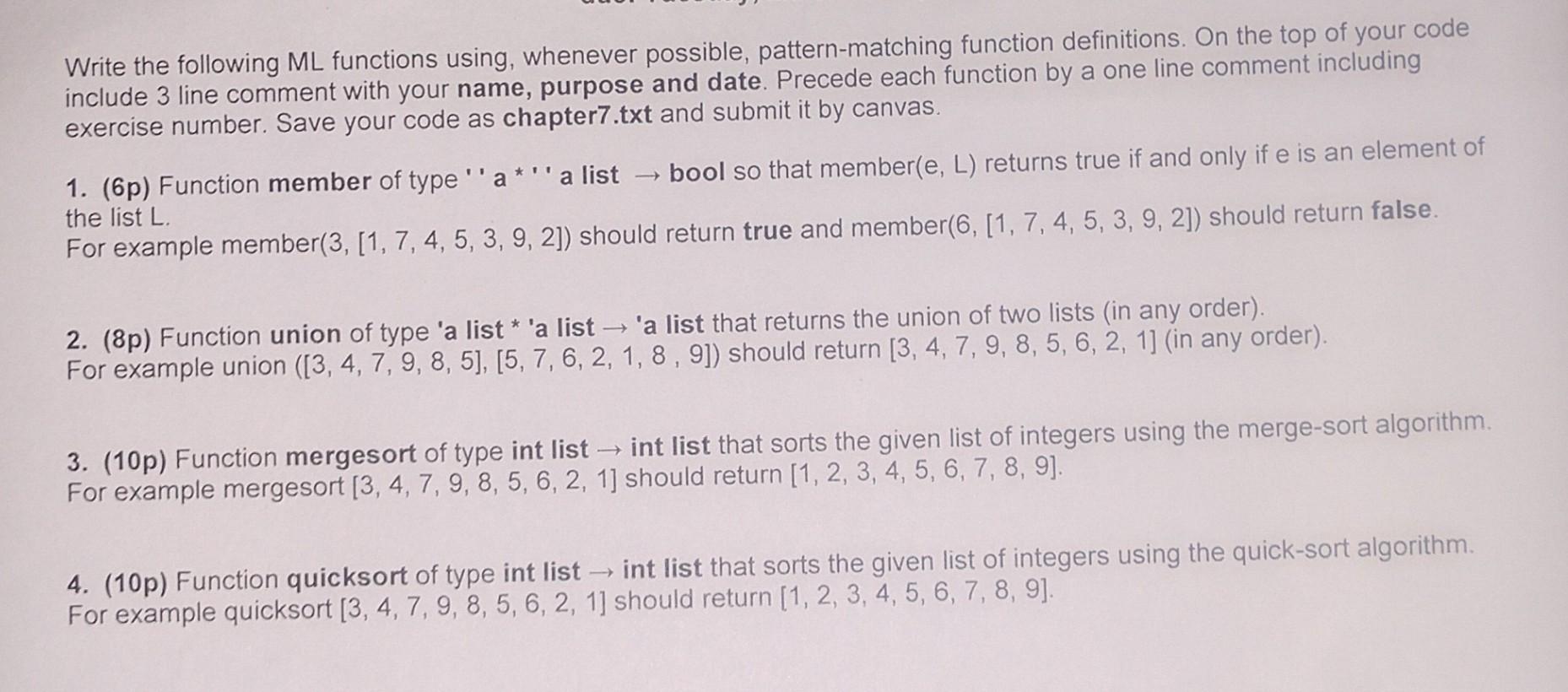 Solved Write The Following Ml Functions Using Whenever 2570