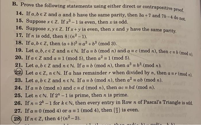 Solved B. Prove the following statements using either direct | Chegg.com