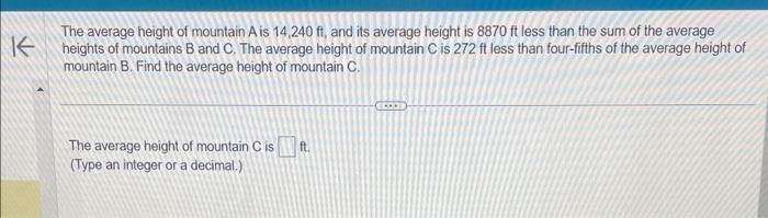 Solved The average height of mountain A is 14,240ft, and its | Chegg.com
