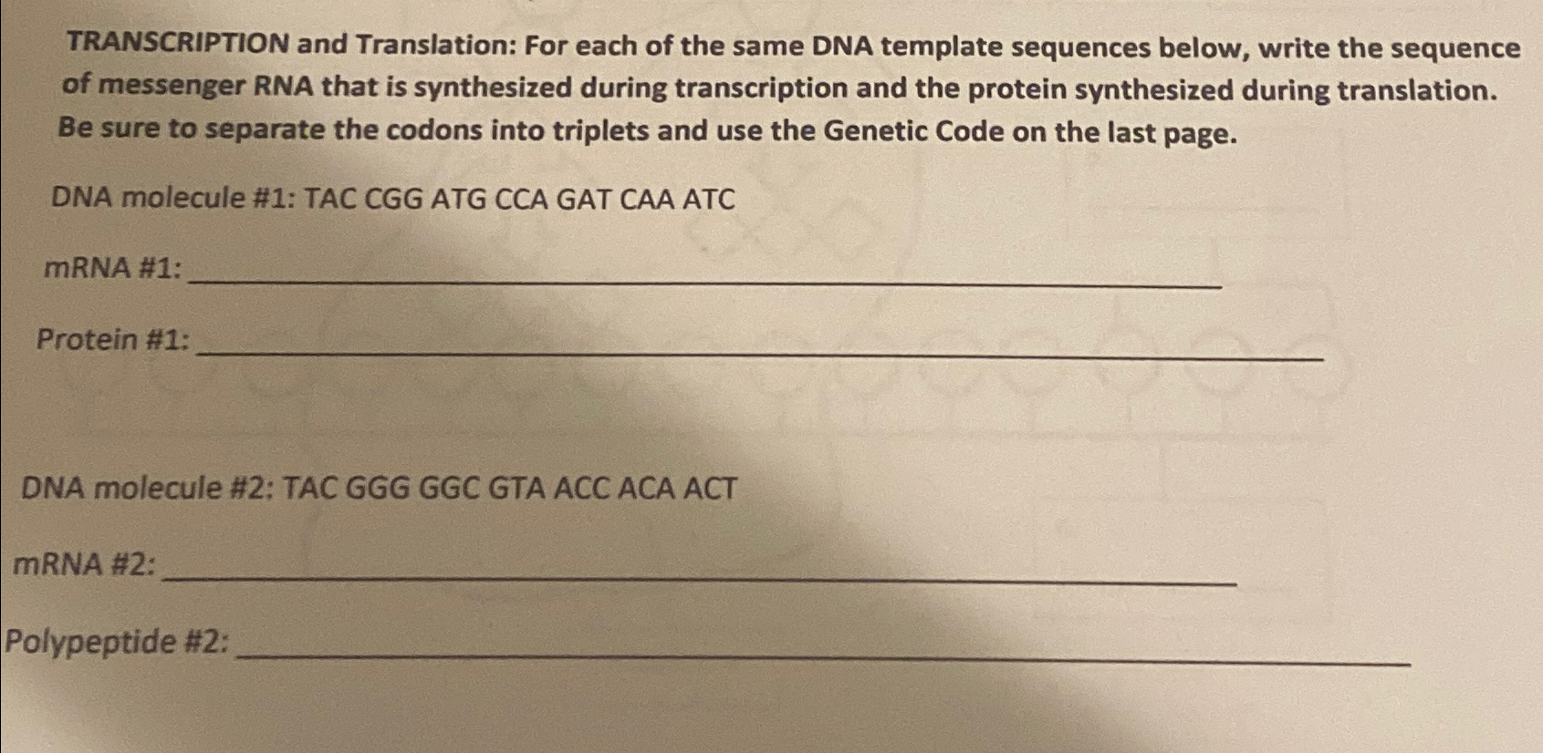 TRANSCRIPTION and Translation: For each of the same | Chegg.com