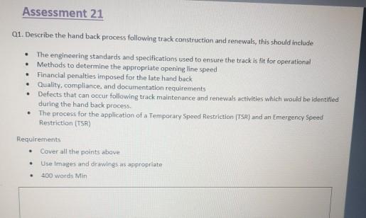 Solved Assessment 21 01. Describe the hand back process | Chegg.com