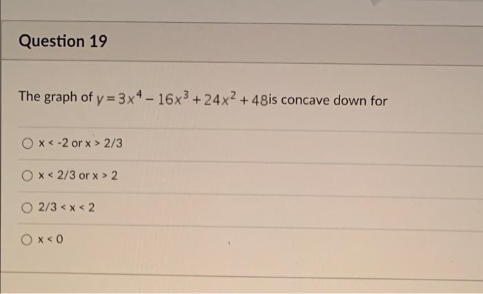 Solved Question 19 The graph of y = 3x4 - 16x3 +24x2 +48is | Chegg.com