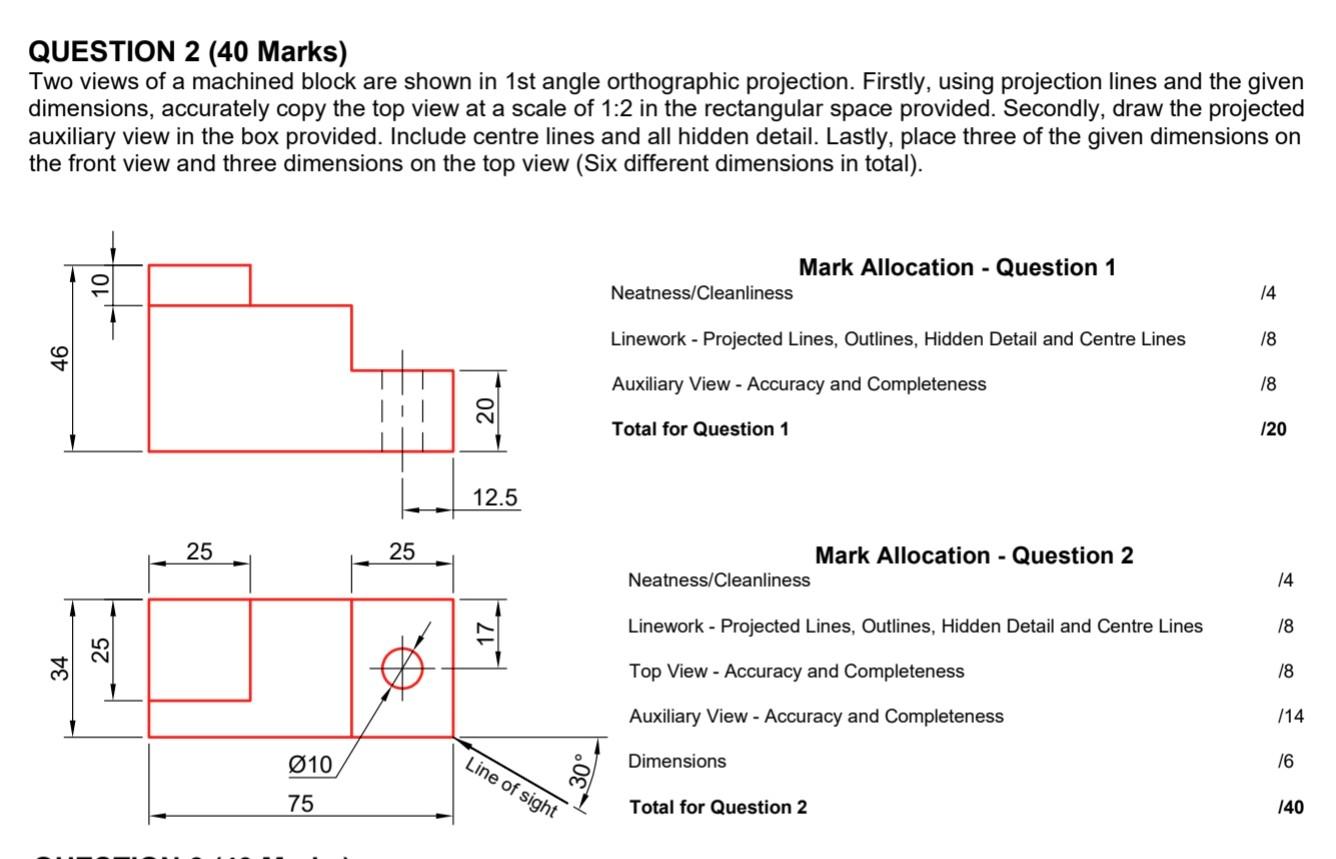 Solved QUESTION 2 (40 Marks) Two views of a machined block | Chegg.com