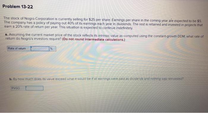 Solved Problem 13-22 The stock of Nogro Corporation is | Chegg.com