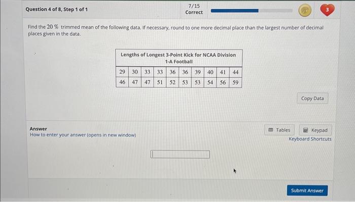 Solved Find the 20% trimmed mean of the following data. If | Chegg.com