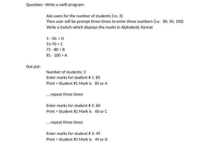 Solved Question:- Write a swift program: Ask users for the | Chegg.com