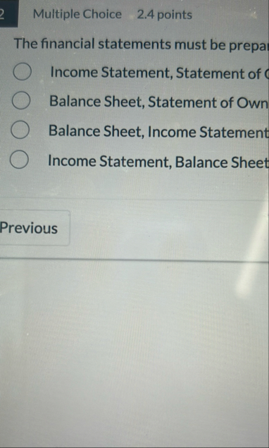 Solved Multiple Choice ,2.4 ﻿pointsThe financial statements | Chegg.com