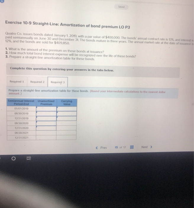 Solved Exercise 10-9 Straight-Line: Amortization of bond | Chegg.com