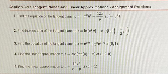 Solved Section 3-1: Tangent Planes And Linear Approximations | Chegg.com