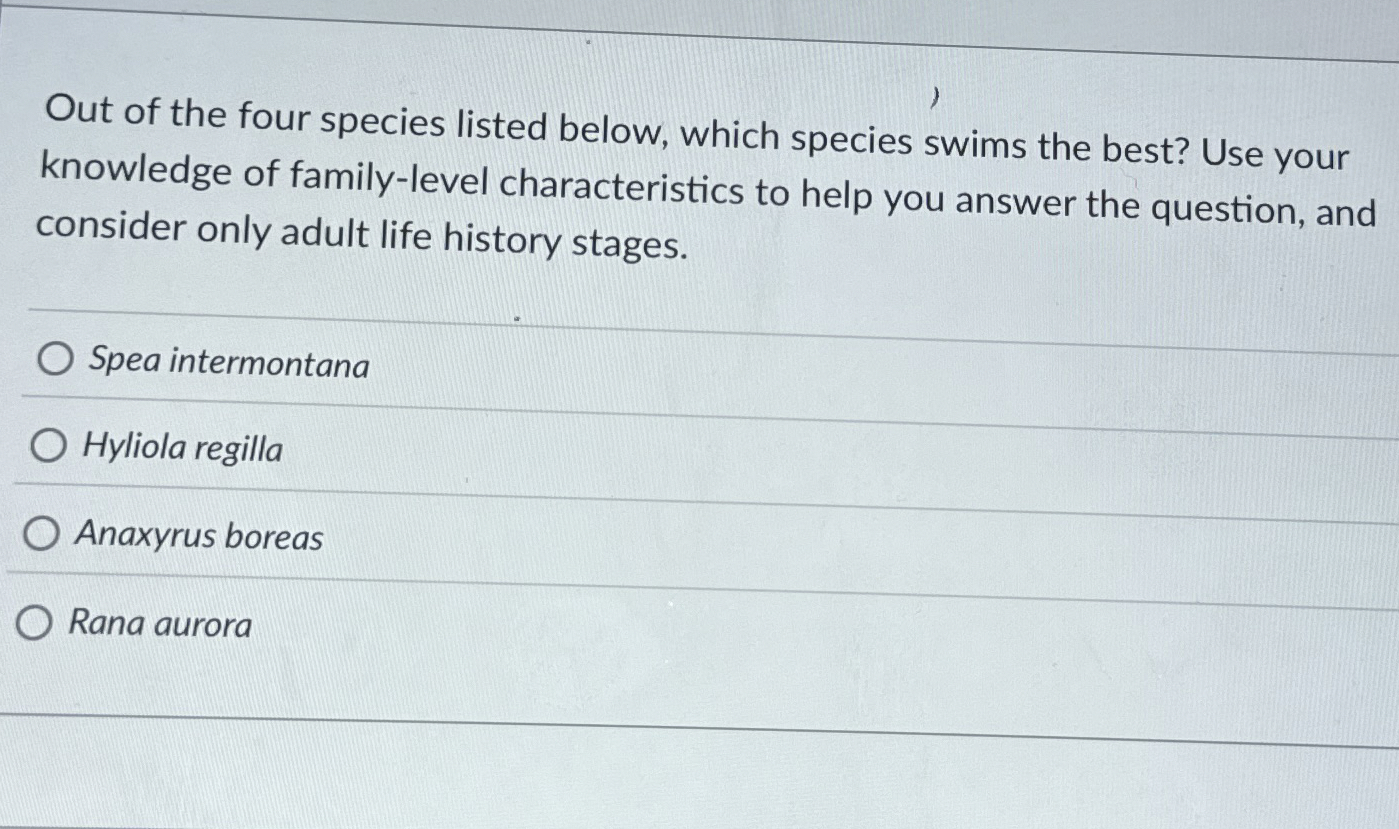 Solved Out of the four species listed below, which species | Chegg.com