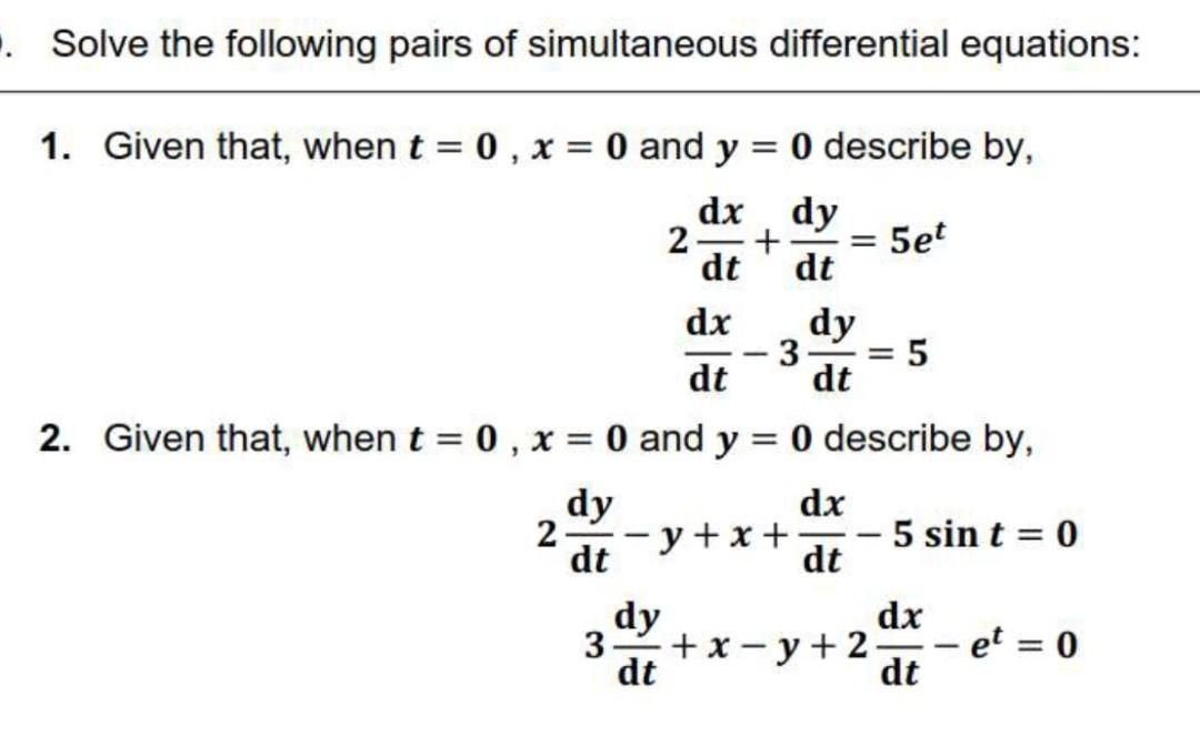 Solved Solve the following pairs of simultaneous | Chegg.com