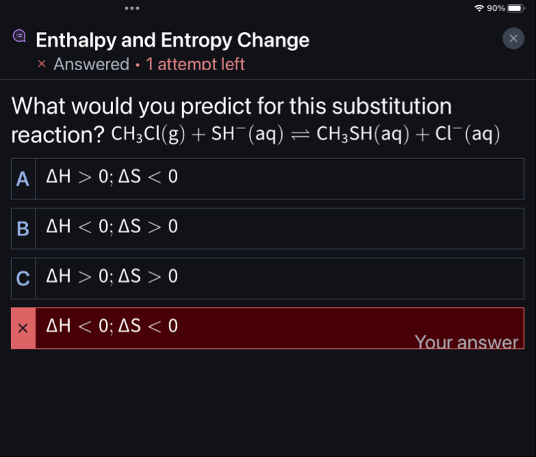 Solved Enthalpy and Entropy Change× ﻿Answered *1 ﻿attemot | Chegg.com