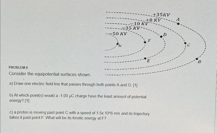 Solved PROBLEM 8 Consider the equipotential surfaces shown | Chegg.com