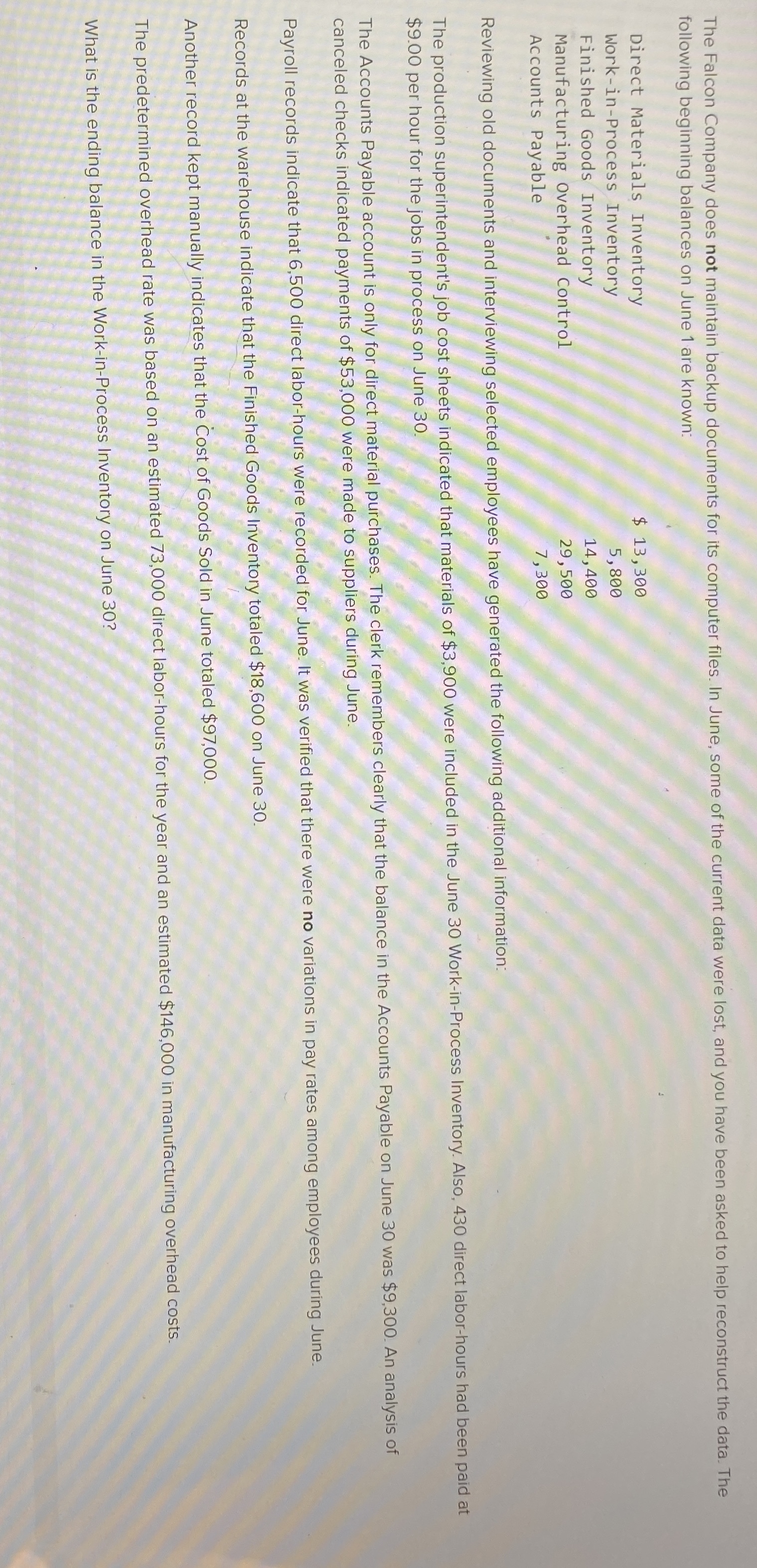 Solved The Falcon Company does not maintain backup documents | Chegg.com