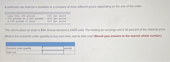 Solved A particular raw material is available to a company | Chegg.com