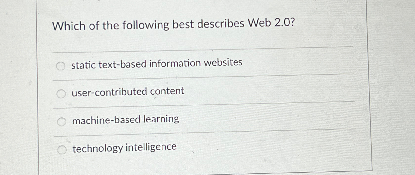 Solved Which of the following best describes Web 2.0?static | Chegg.com