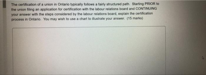 Solved The certification of a union in Ontario typically | Chegg.com