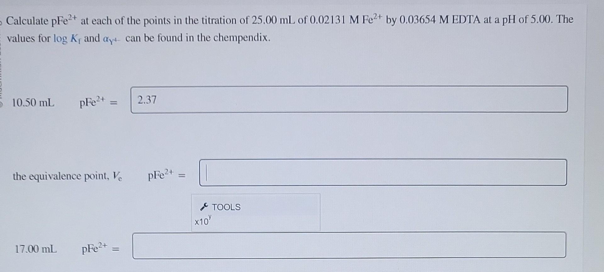 Solved Calculate pFe2+ at each of the points in the | Chegg.com
