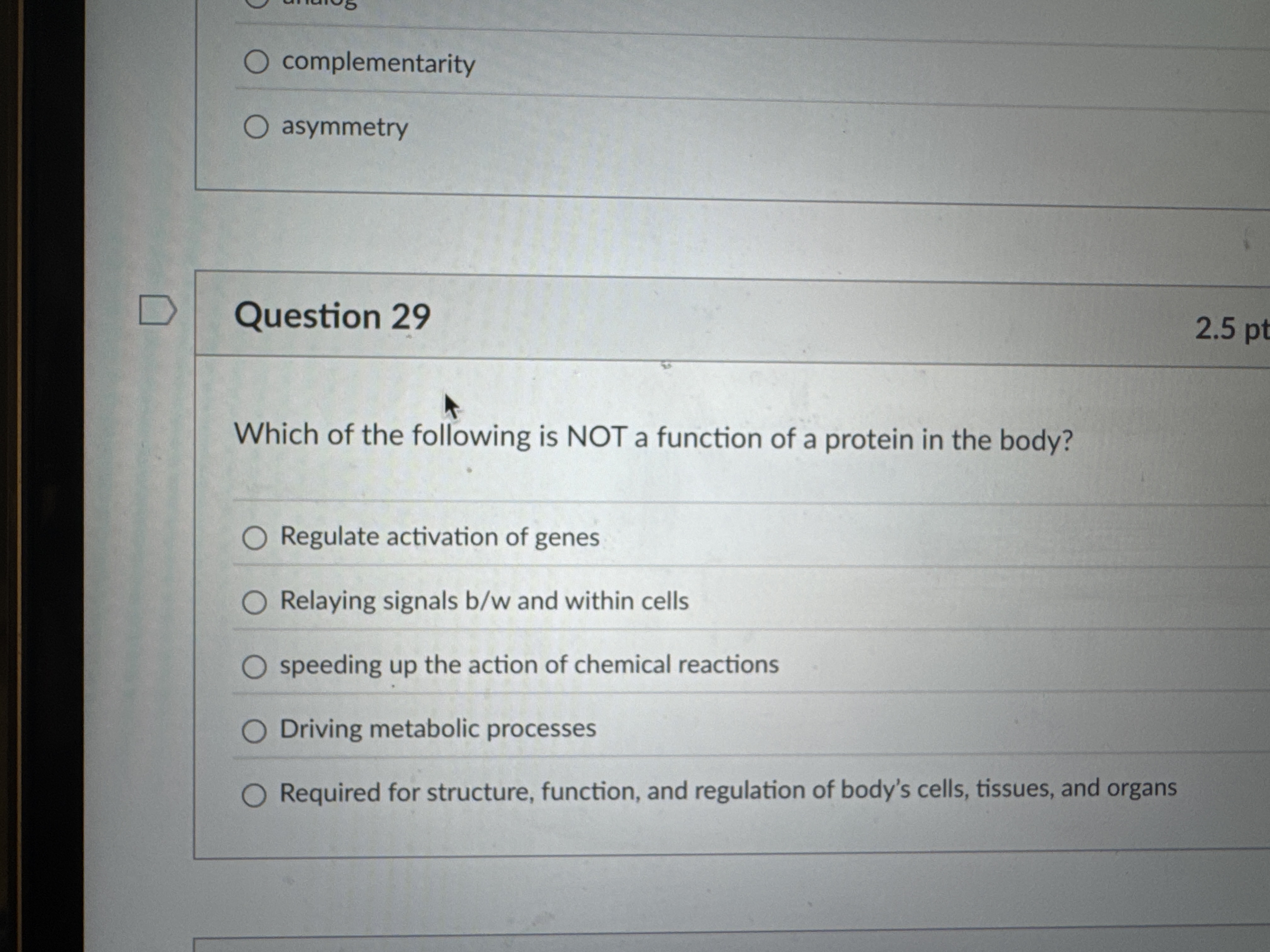 Solved complementarityasymmetryQuestion 29Which of the | Chegg.com